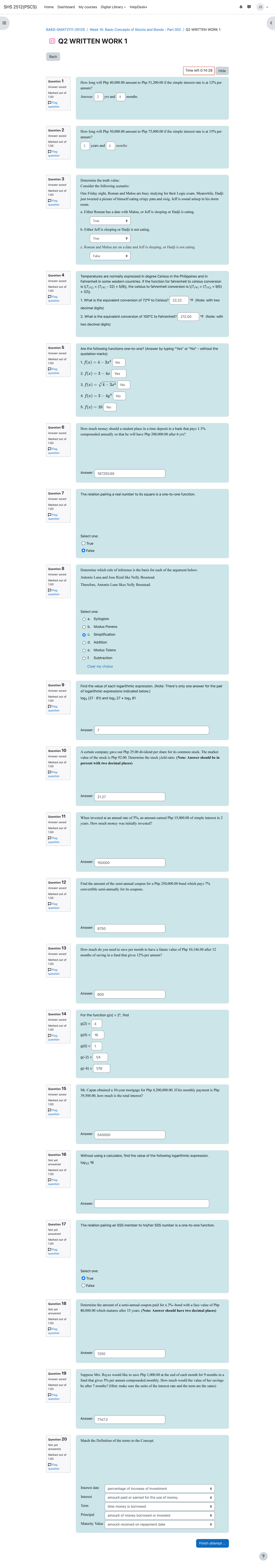 Q2 Written Work 1: Basic Concepts of Stocks and Bonds - SHS 2512(PSCS ...