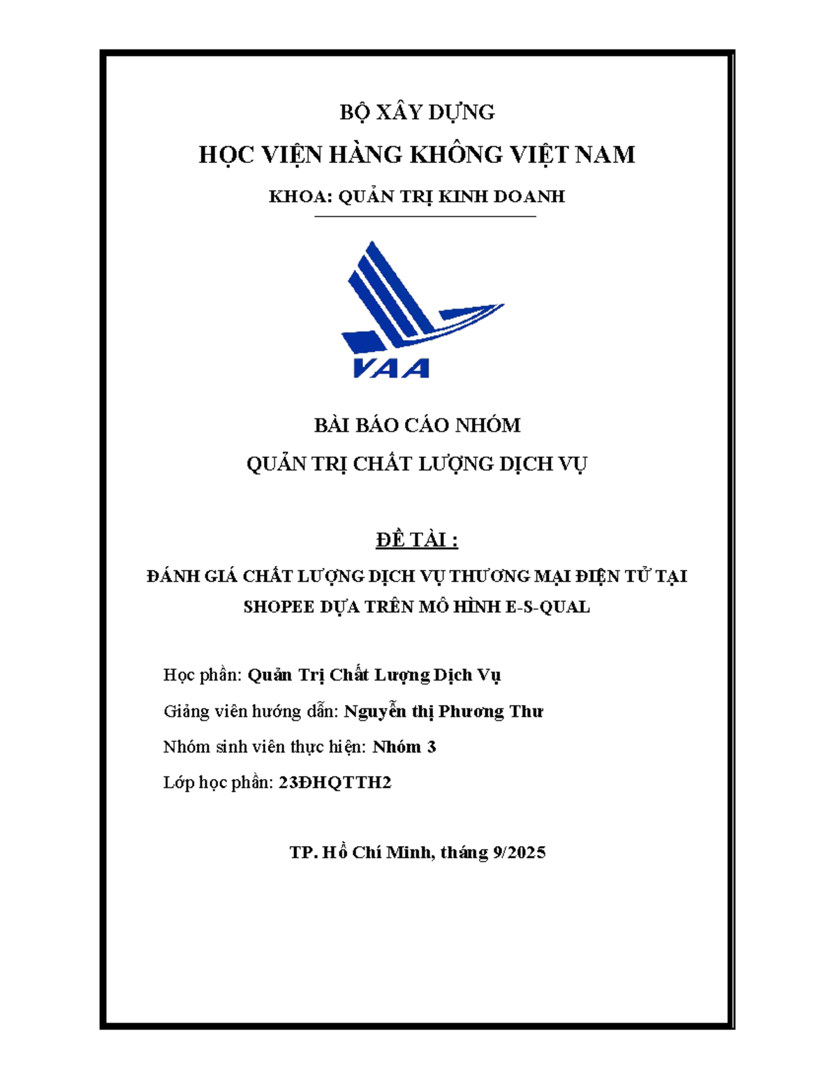 Báo Cáo Nhóm 3: Đánh Giá Chất Lượng Dịch Vụ Shopee - QTCLDV - Studocu