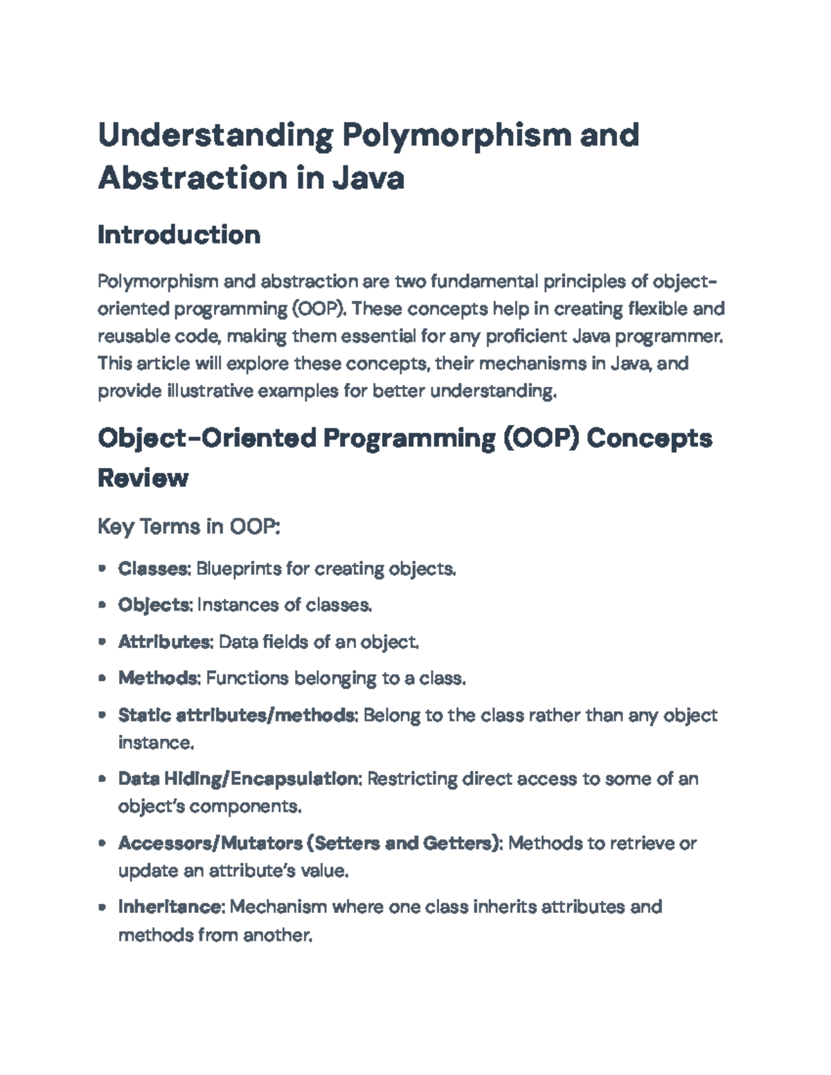 Java OOP Concepts: Understanding Polymorphism and Abstraction Principles - Understanding - Studocu