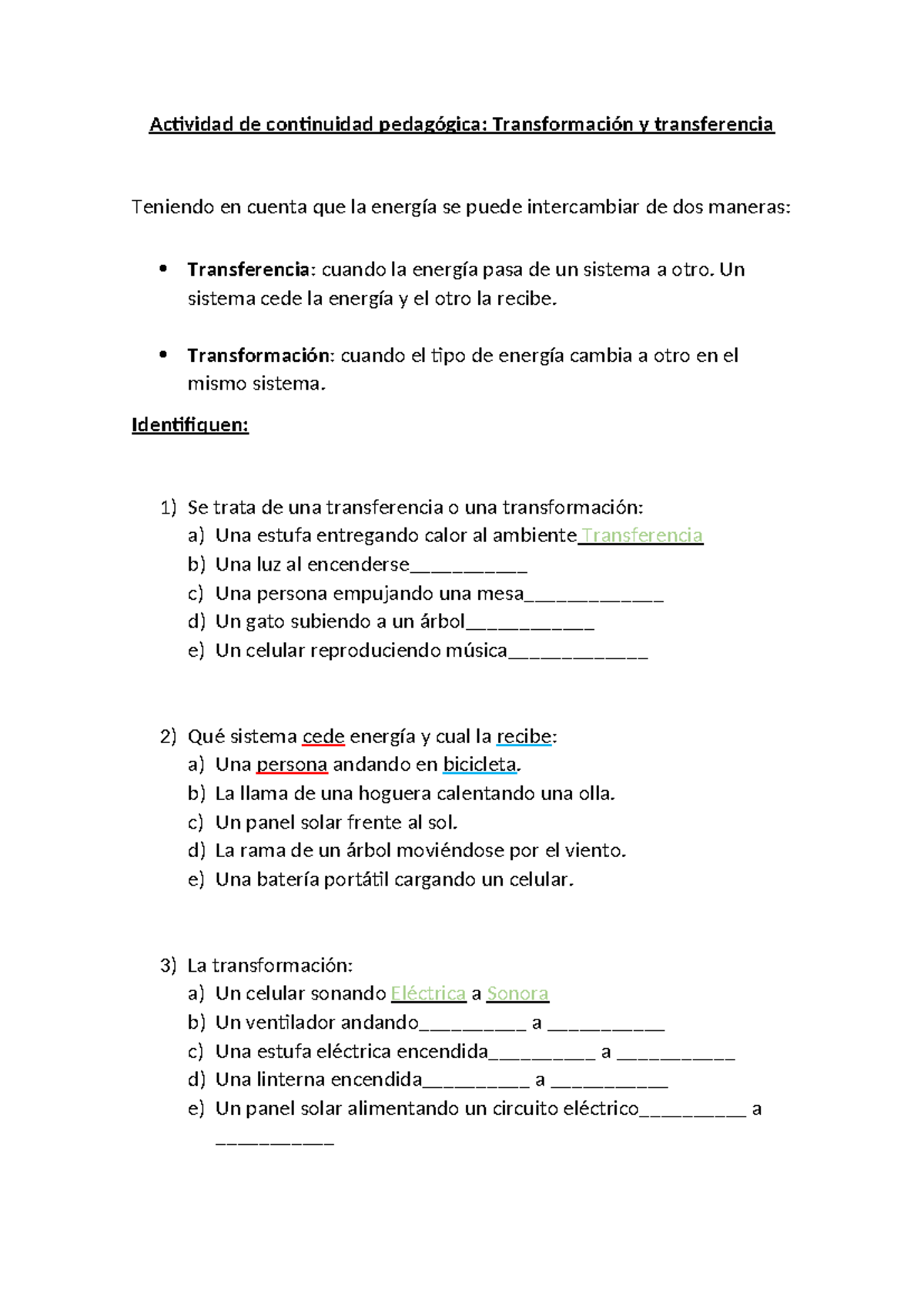 Actividad de Continuidad Pedagógica: Energía y sus Transformaciones ...