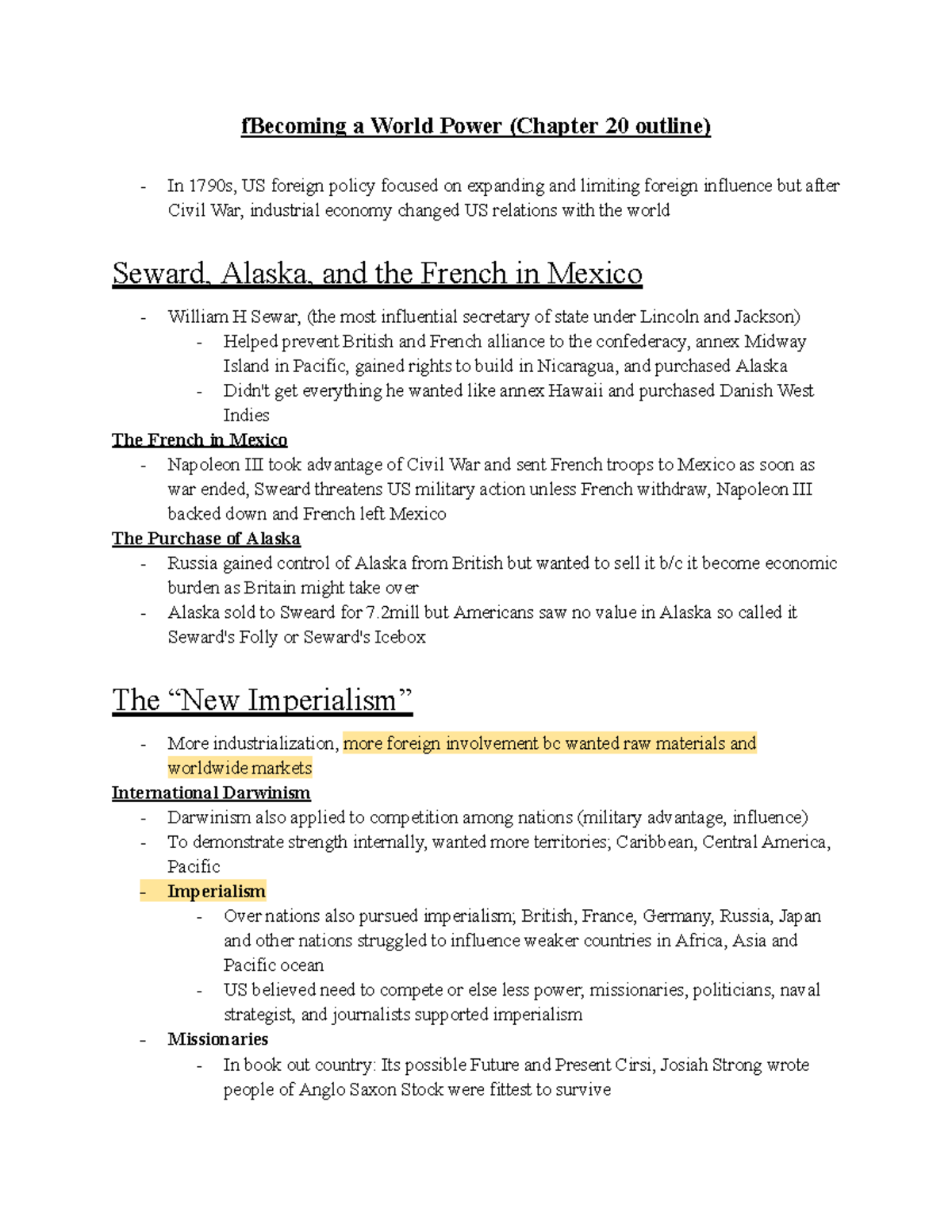 APUSH 2: Chapter 20 Outline - Becoming a World Power and Imperialism ...