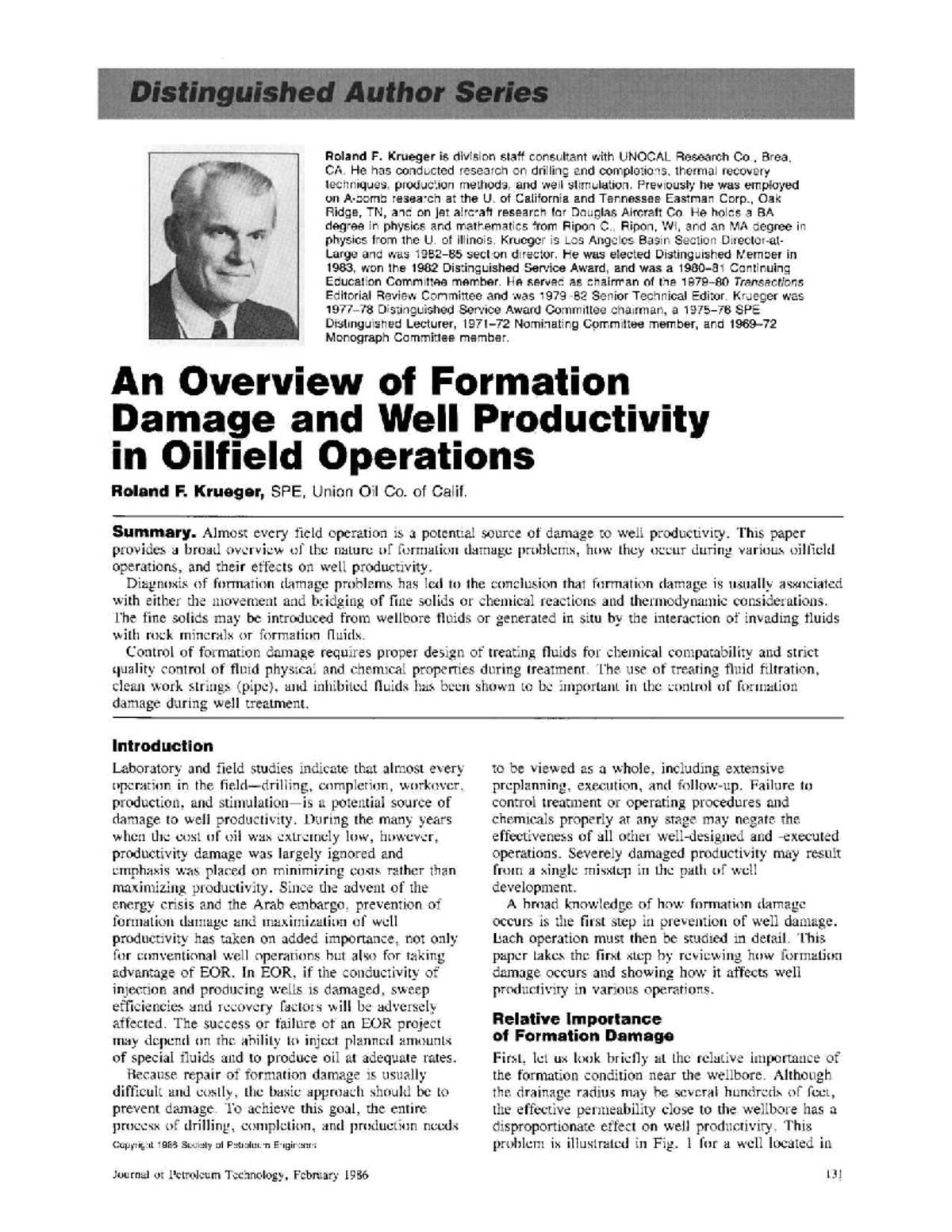 SPE-10029-PA Overview of Formation Damage and Well Productivity - Studocu