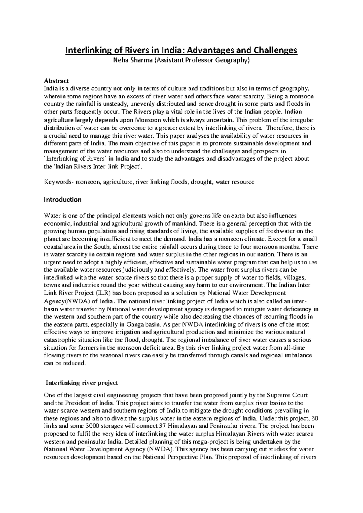Linking of Rivers - Interlinking of Rivers in India: Advantages and ...