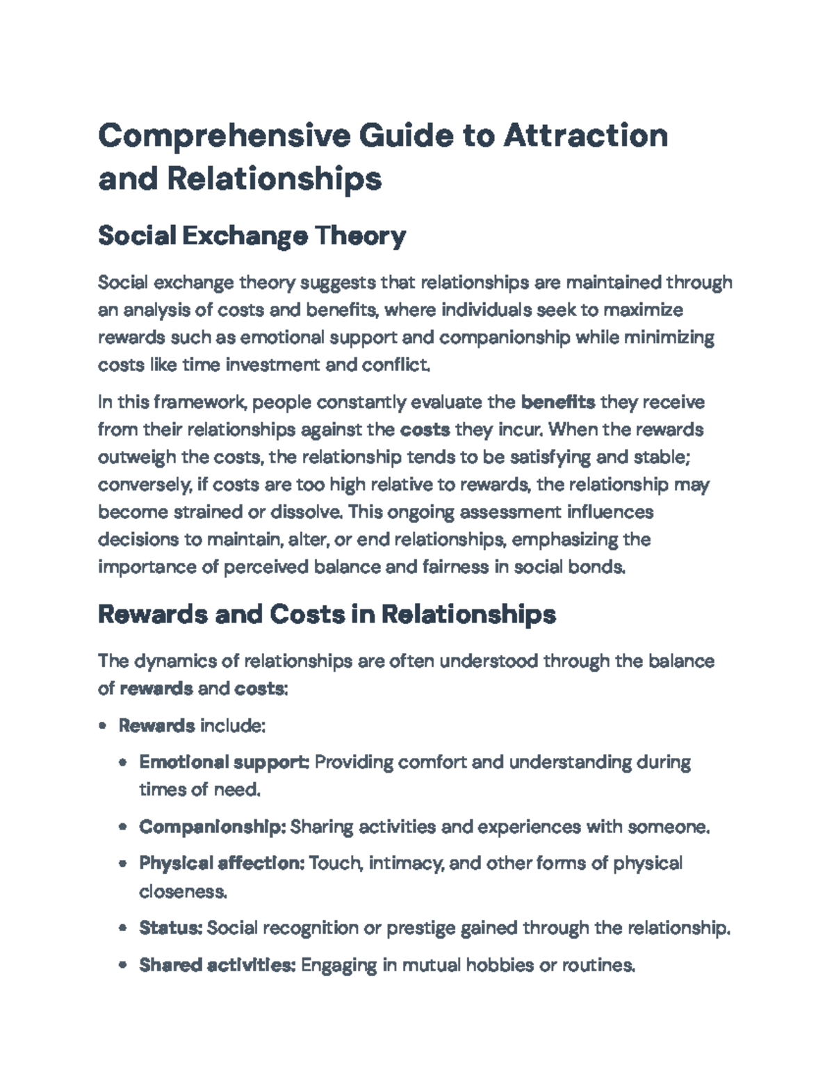 Comprehensive Guide to Social Exchange Theory in Relationships - Studocu