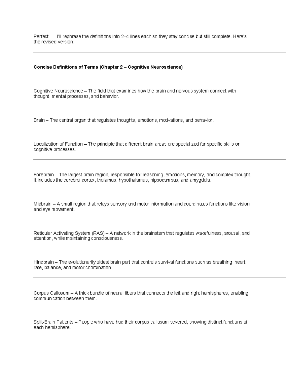 Cognitive Neuroscience Terms Definitions (Chapter 2) - Studocu