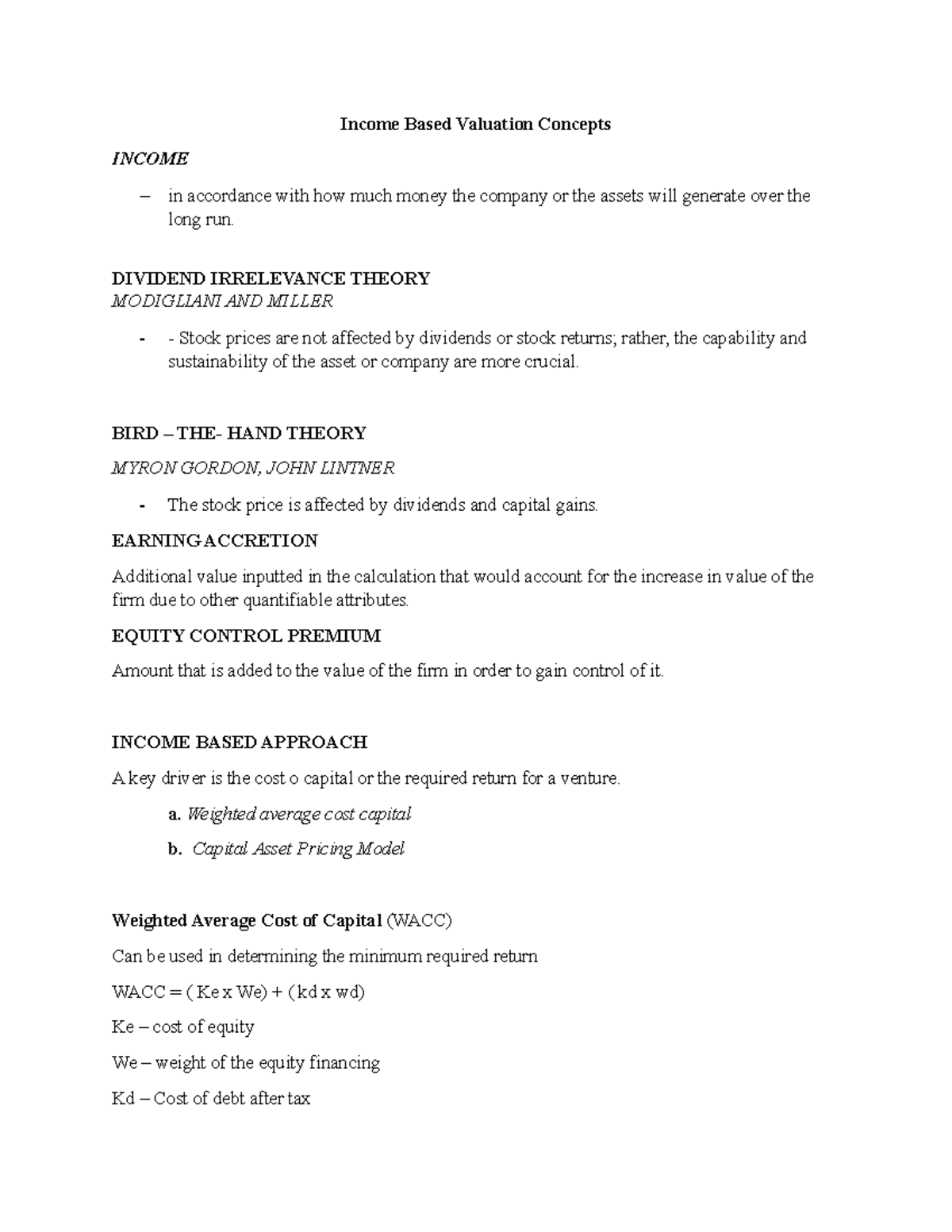 Key learnings in Income based Valuation - Income Based Valuation ...
