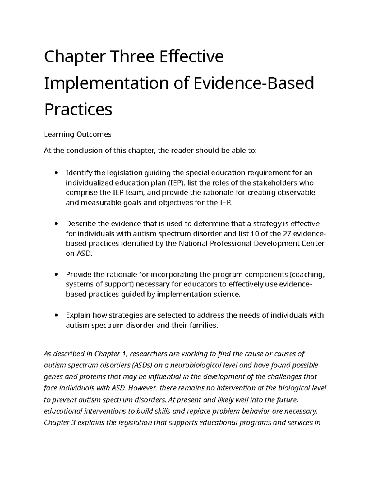 Chapter 3: Effective Practices for IEP Implementation in ASD Education - Studocu