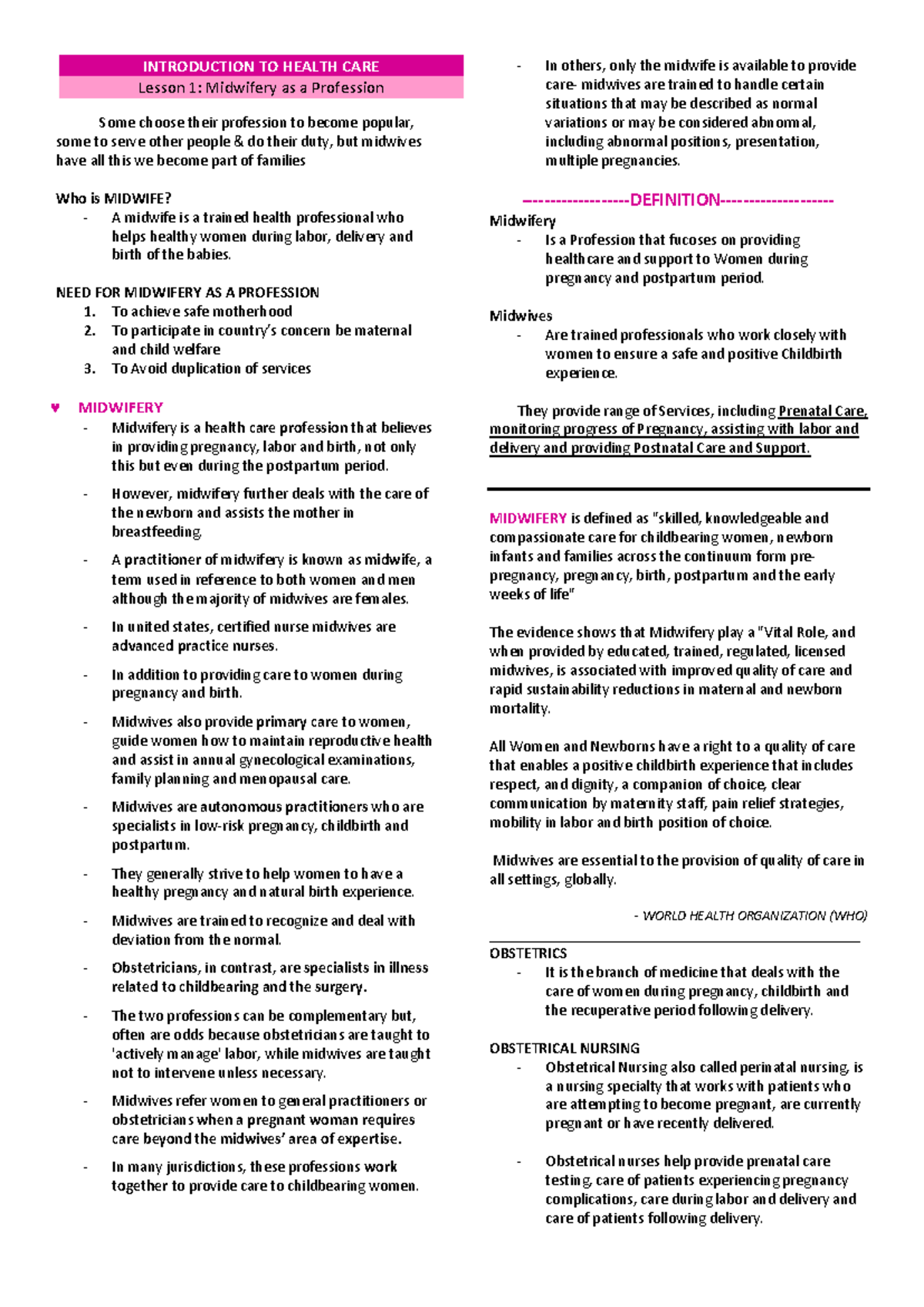 Introduction to Health Care: Midwifery Profession Overview and Insights ...