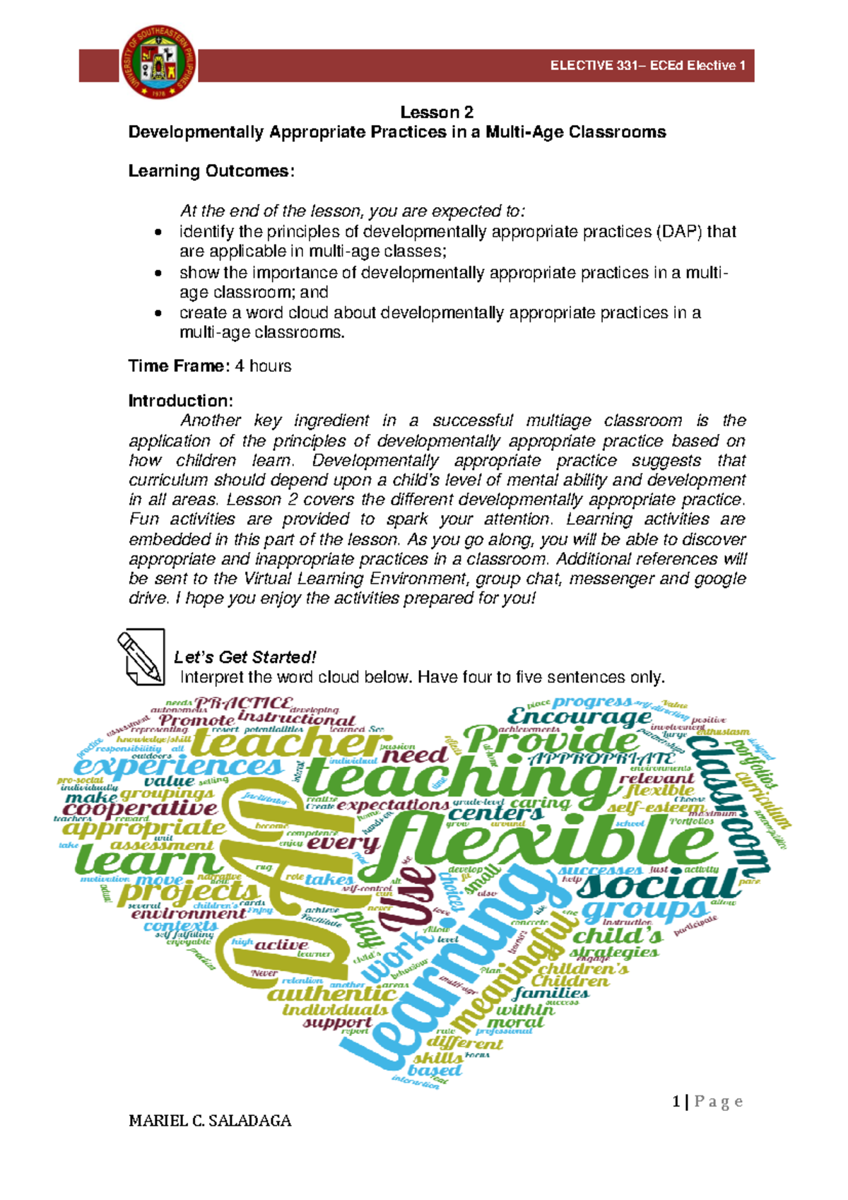 Elective ECEd 331 Module 3 Lesson 2: Developmentally Appropriate ...