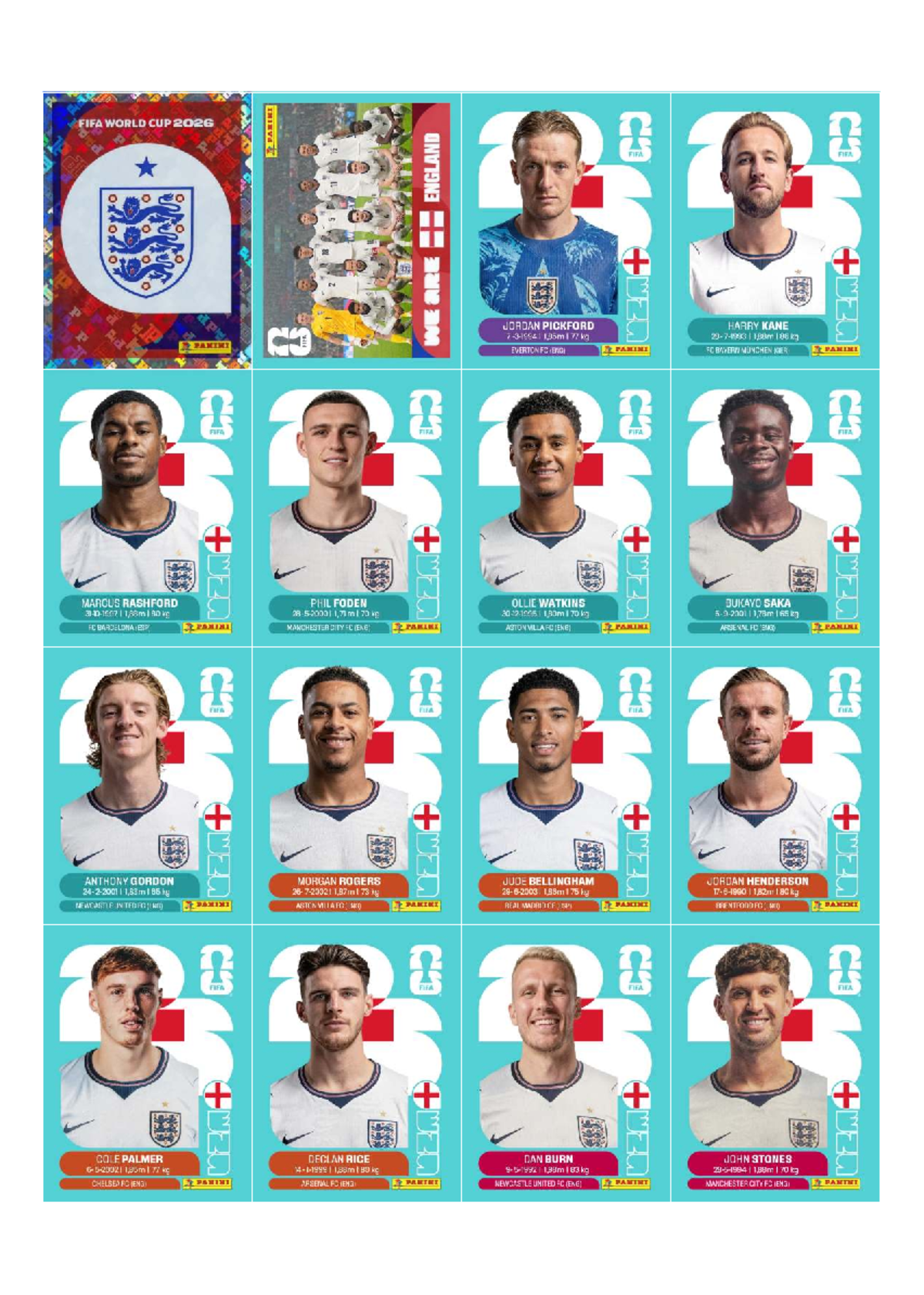 FIFA World Cup 2026: England Player Stats & Panini Details - Studocu