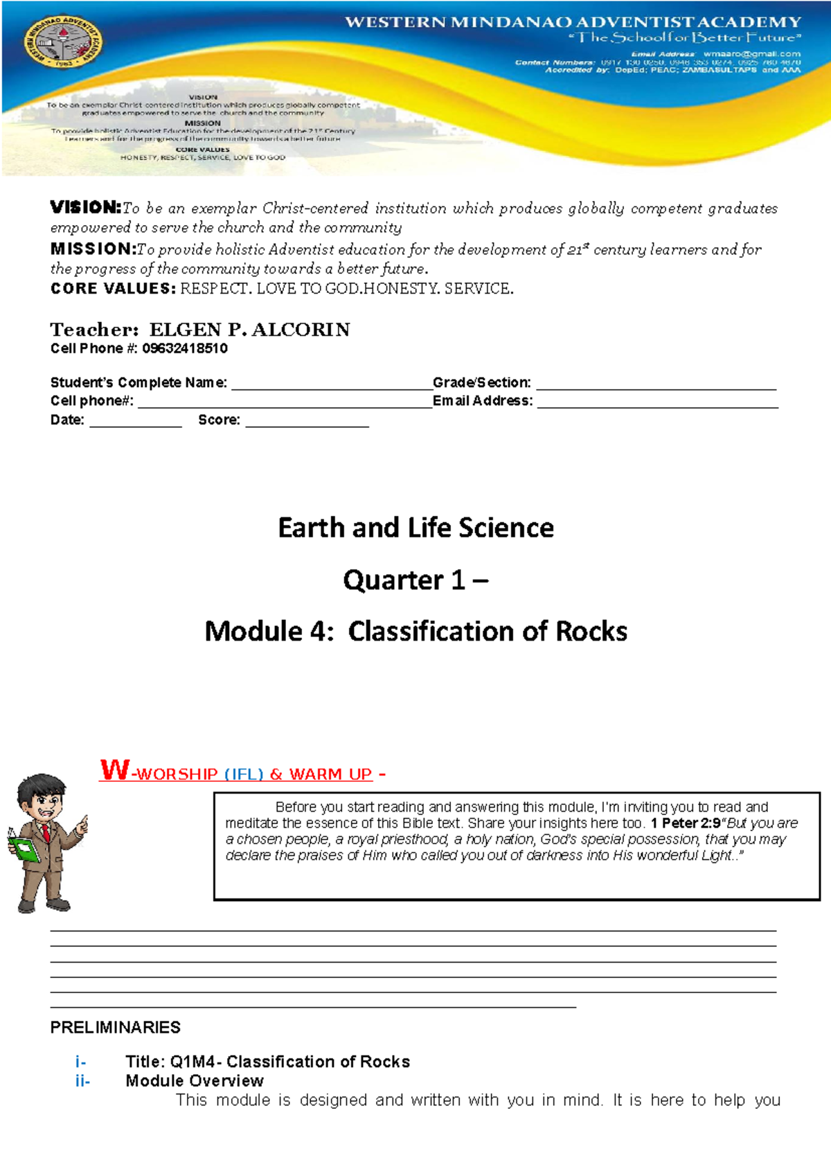 ELS - earth and life science - VISION:To be an exemplar Christ-centered ...