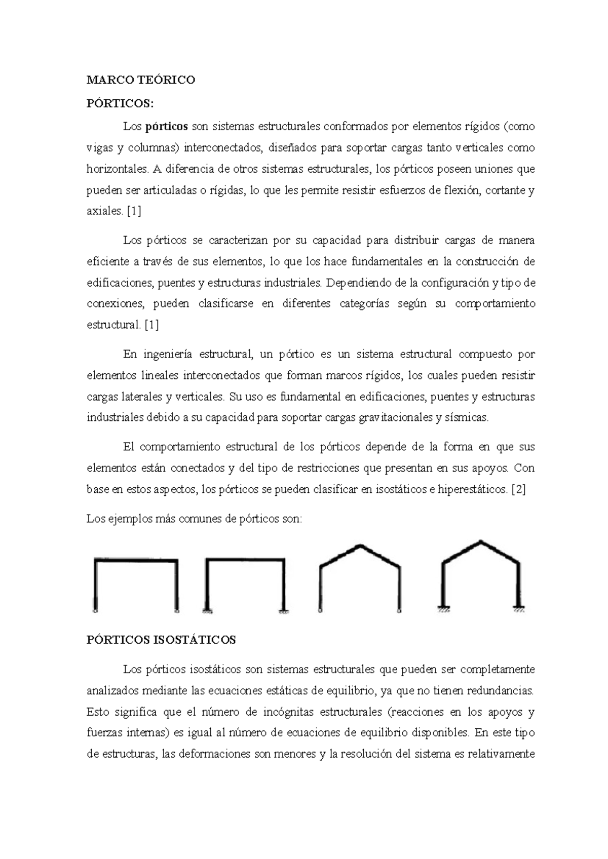 Pórticos e Isostáticos: Teoría y Características Estructurales - Studocu