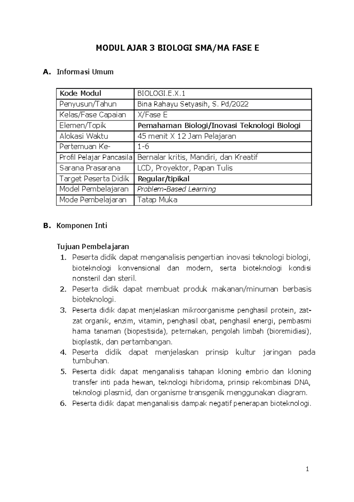 Modul AJAR 3 Biologi SMA/MA: Inovasi Teknologi dan Bioteknologi - Studocu