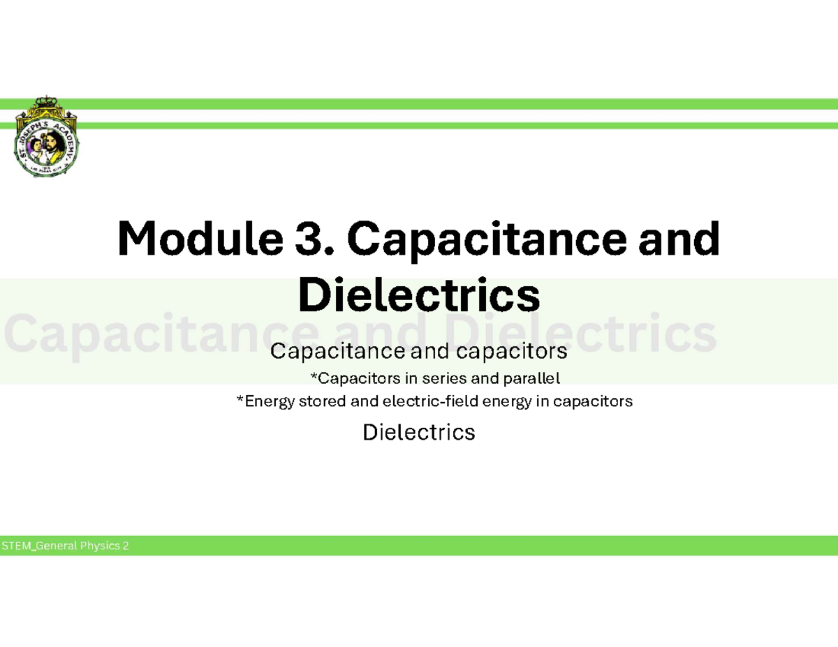 Module 3: Capacitance & Dielectrics - Concepts & Problems - Studocu