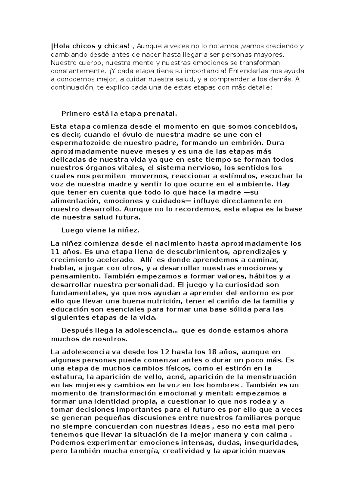 Avance de Portafolio Final 2: Etapas del Desarrollo Humano - Studocu