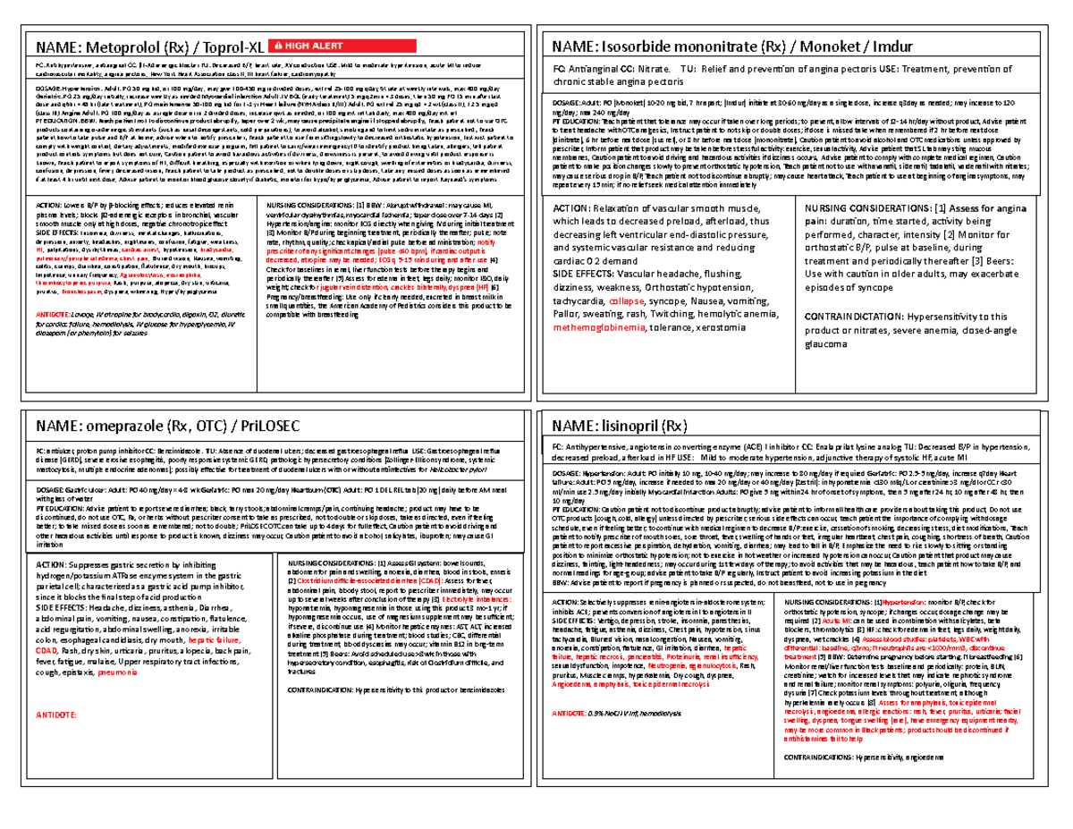 MEDICATION CARDS FOR CLINICAL ROTATION: ANTIANGINAL & ANTIHYPERTENSIVE ...