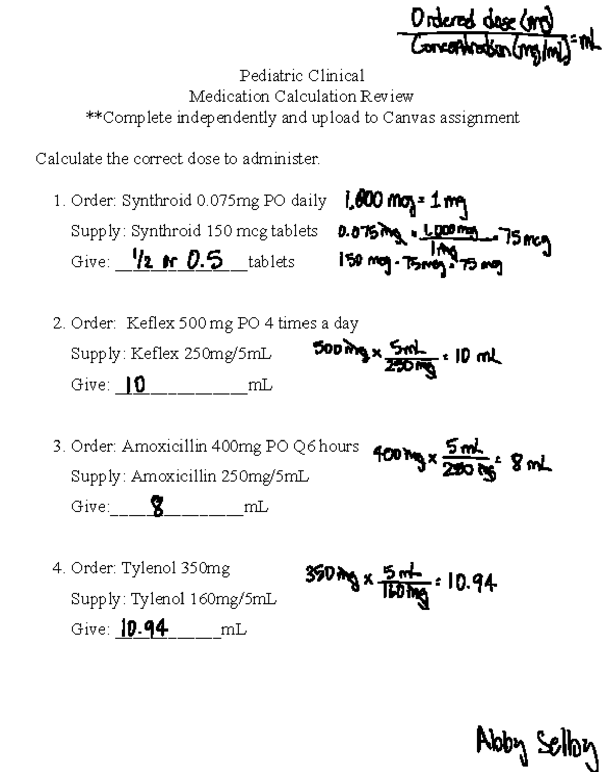 Pediatric Med Calc Review (MED 2026): Dose Calculation Guide - Studocu