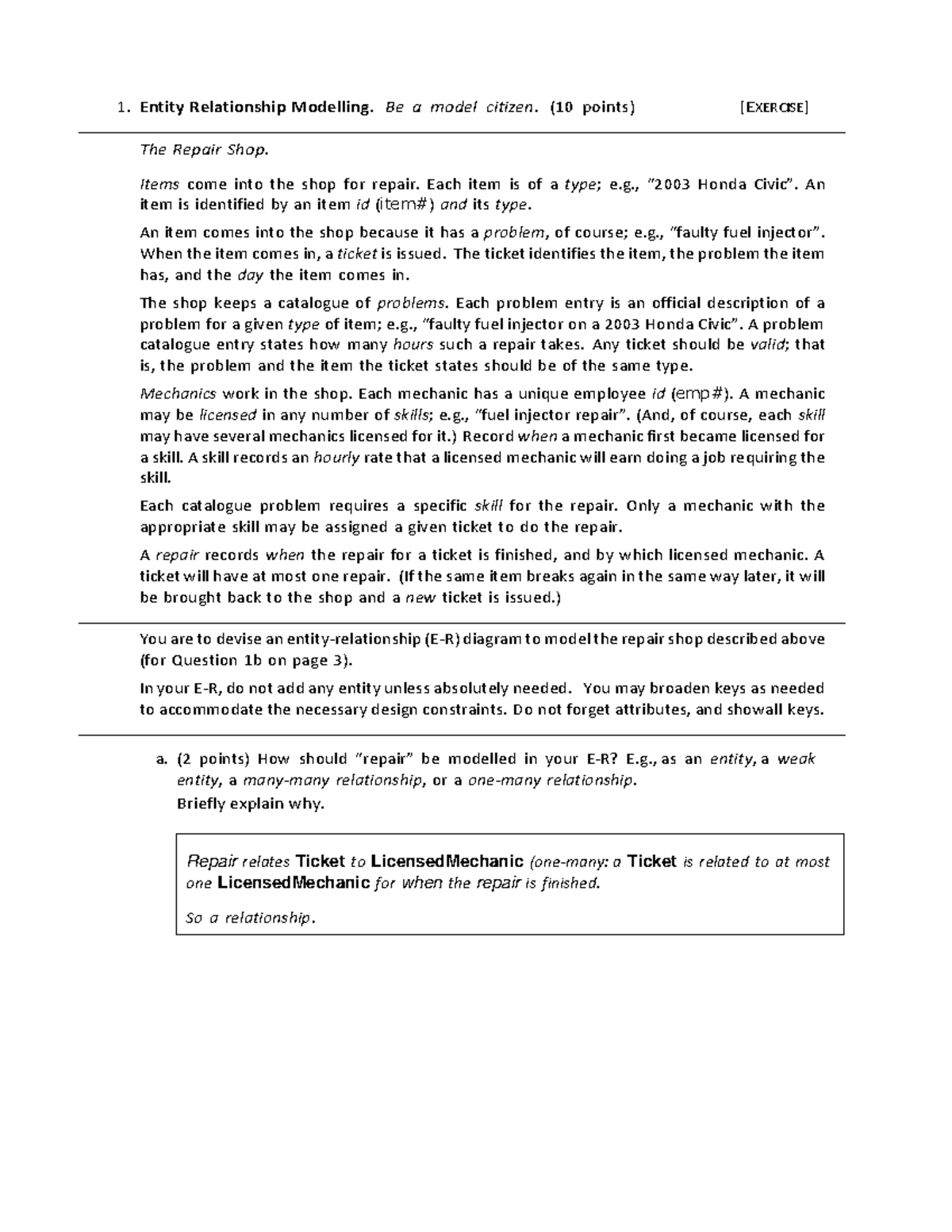 Entity Exercise Sample Answer - Entity Relationship Modelling. Be a ...