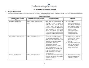 CYB 260 Project One Milestone Template - Analysis of Privacy Principles ...