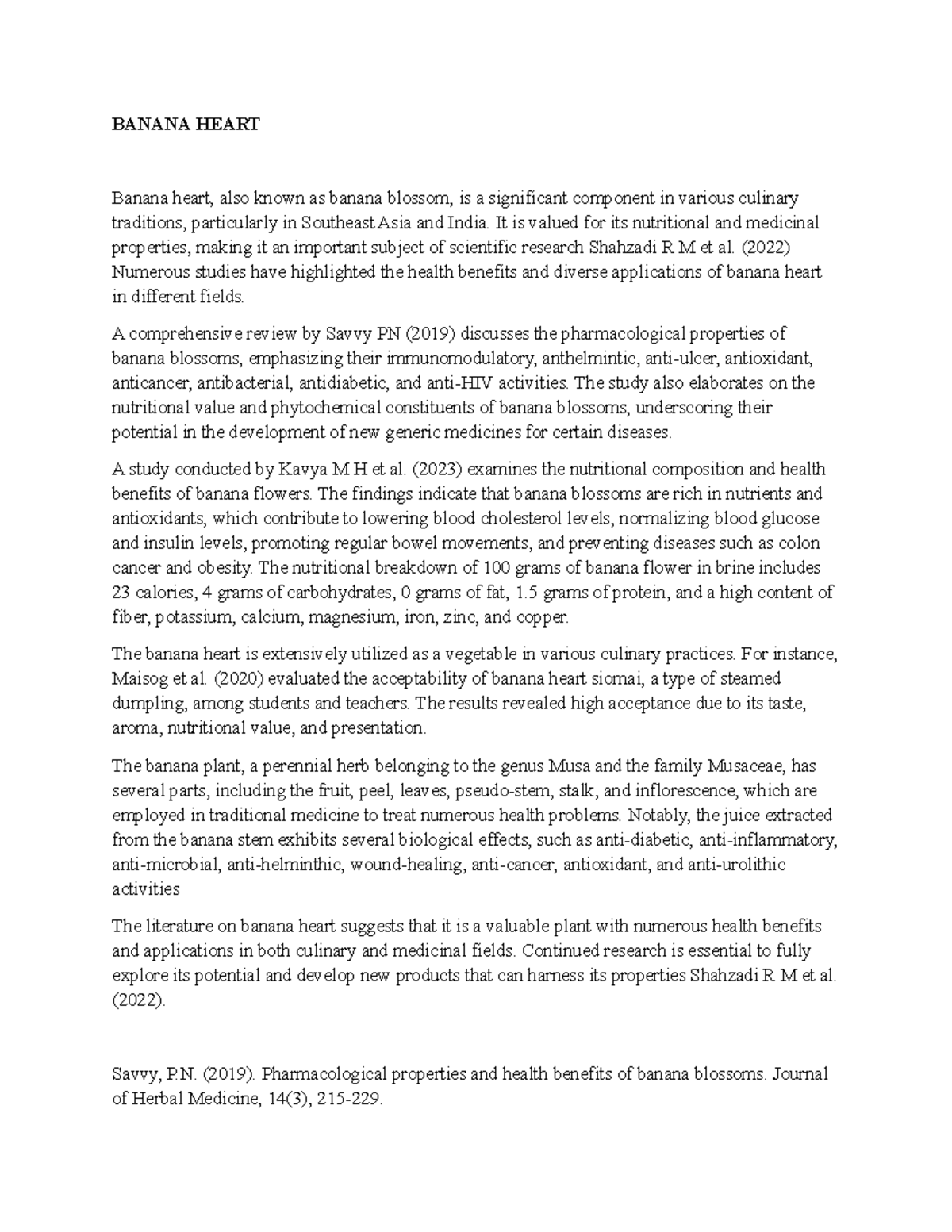 RLL - Comprehensive Study on Banana Heart and Its Health Benefits - Studocu