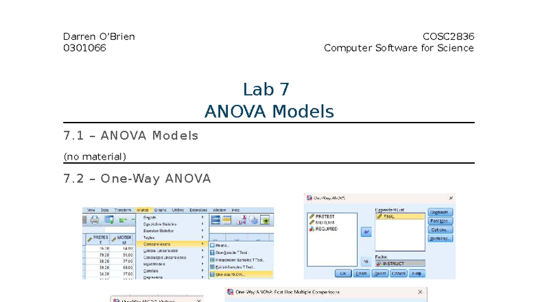Lab 7: ANOVA Models in COSC2836 - SPSS Data Analysis - Studocu