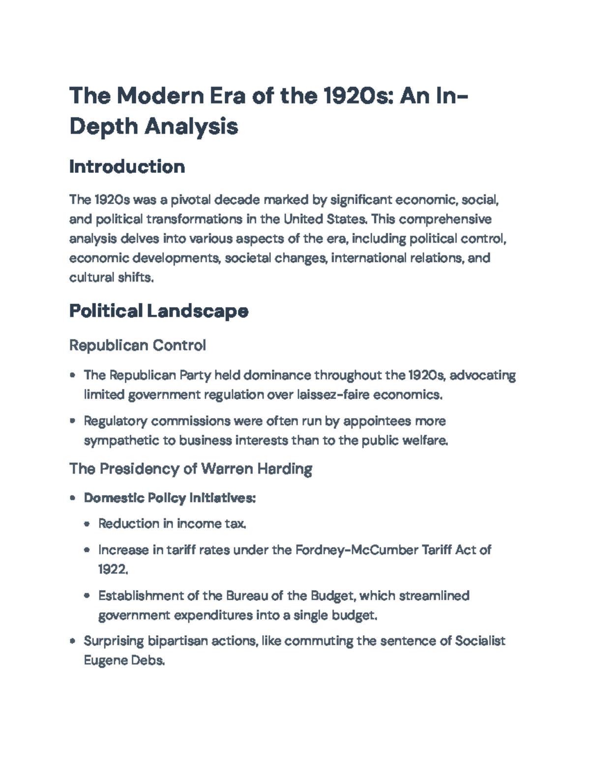 The 1920s: An In-Depth Analysis of Economic and Cultural ...