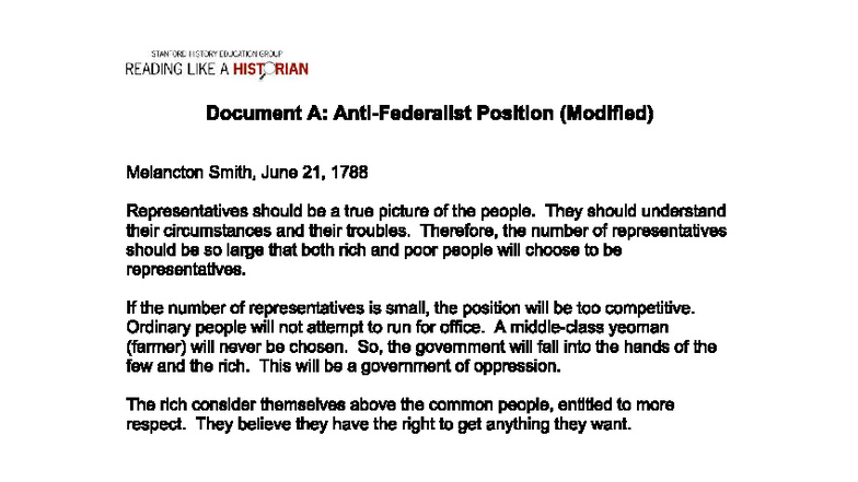 Federalist vs Anti-Federalist Graphic Organizer Notes - Studocu