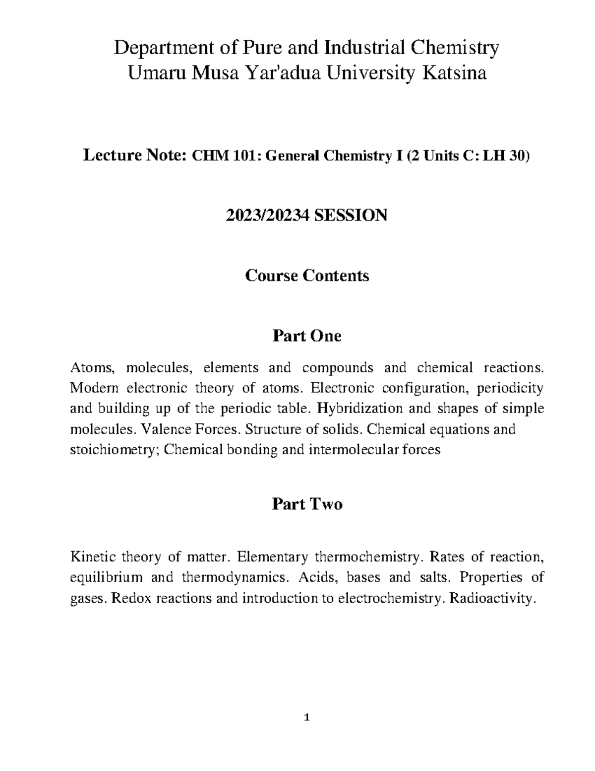 CHM 101: General Chemistry I - Comprehensive Lecture Notes 2023 - Studocu