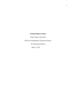 Personal Fianace Project- FIN - Personal Finance Project FIN- 350 Grand ...