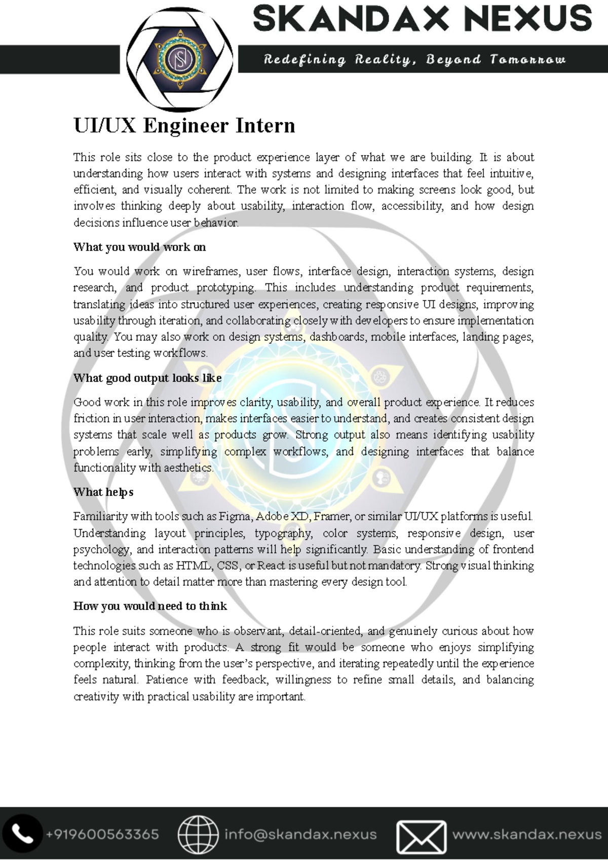 UI/UX Engineer Intern Role Overview and Responsibilities - Studocu