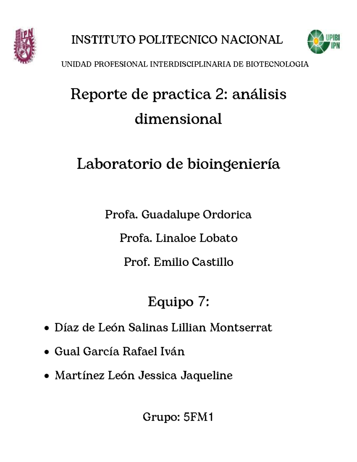 Reporte de Análisis Dimensional Laboratorio de Bioingeniería ...