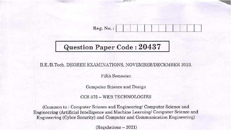 20437 - Final Exam Questions for Web Technologies (CCS 375) - Studocu