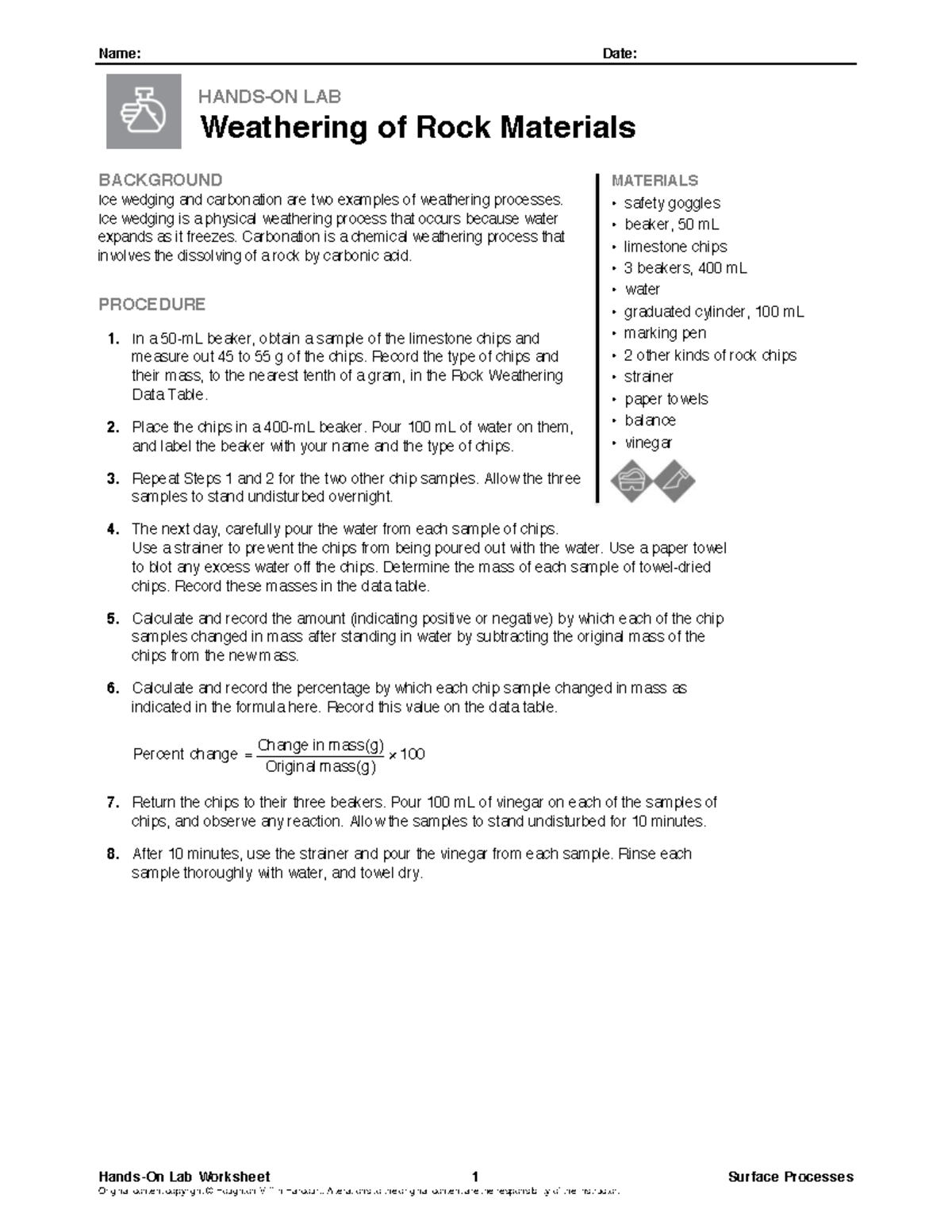 Earth Science Unit 7: Weathering Lab Experiment Guide - Studocu