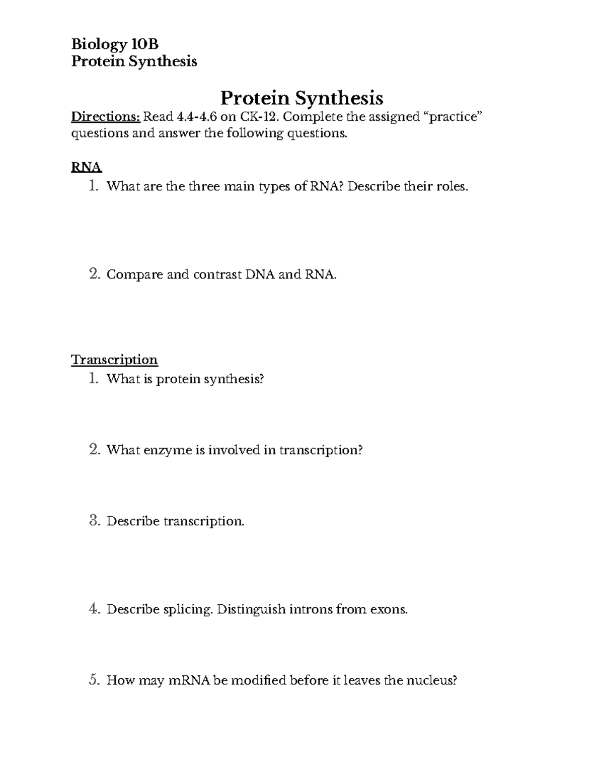 Biology 101: Protein Synthesis Overview and Key Concepts - Studocu