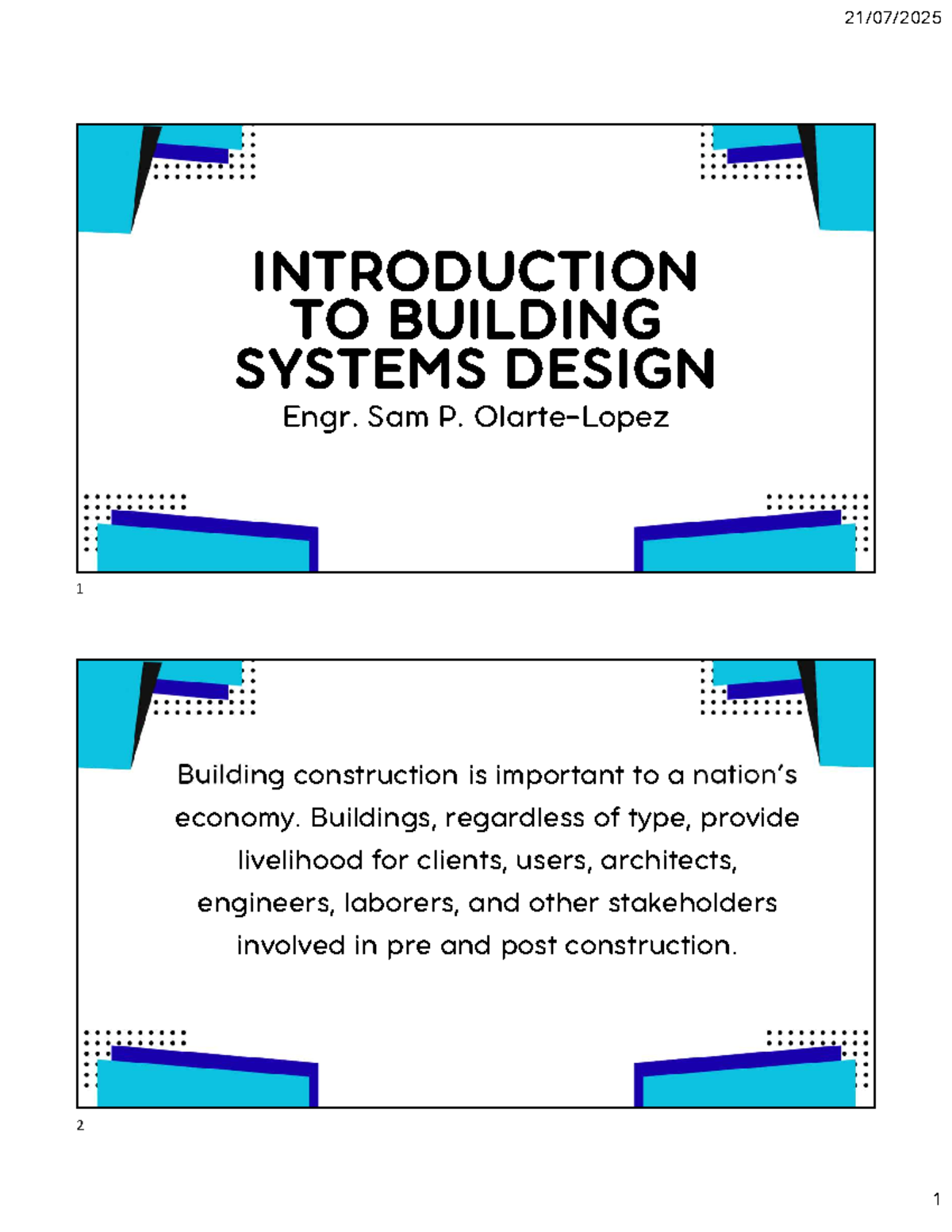 Lecture 1: Introduction to Building Systems Design (BSD) - Studocu