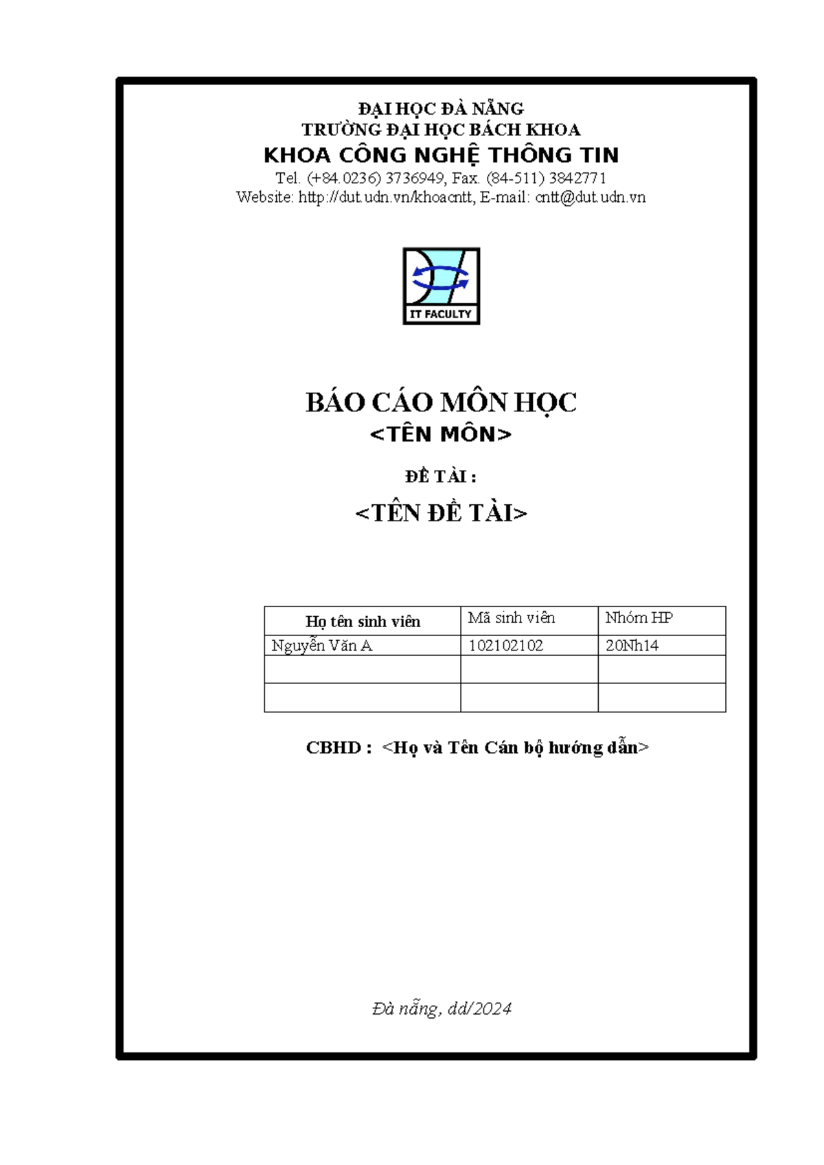 ( Share) MAU Baocao Mon hoc (Tham Khao) - ĐẠI HỌC ĐÀ NẴNG TRƯỜNG ĐẠI HỌC BÁCH KHOA KHOA CÔNG ...
