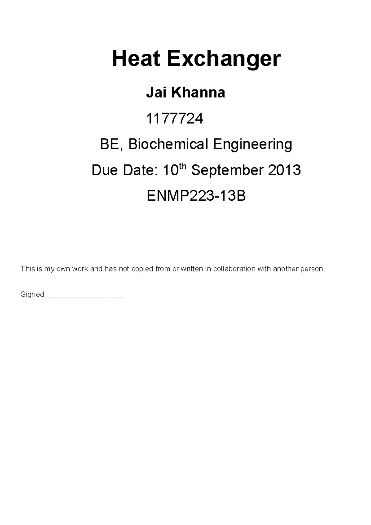 LAB Report HEAT Exchanger - ‘ DEPARTMENT OF MECHANICAL ENGINEERING ...