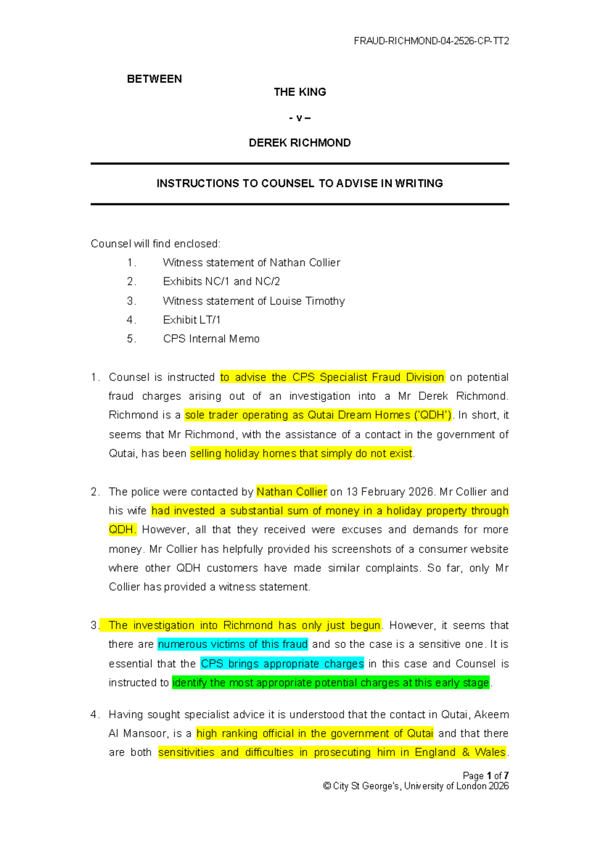 CPS Case Study: Fraud Investigation of Derek Richmond (04 2526 CP TT2 ...