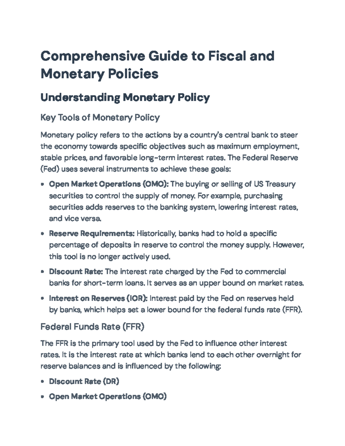 Econ 101: Comprehensive Guide to Fiscal & Monetary Policies - Studocu