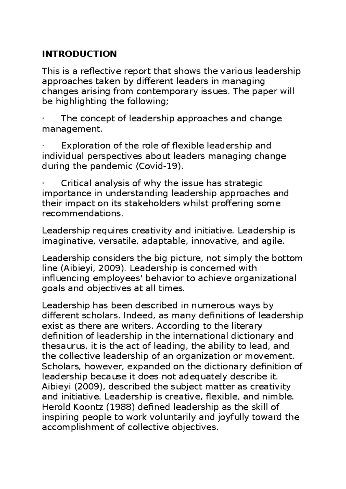 LEAD 502: Reflective Report on Leadership Approaches & Change ...