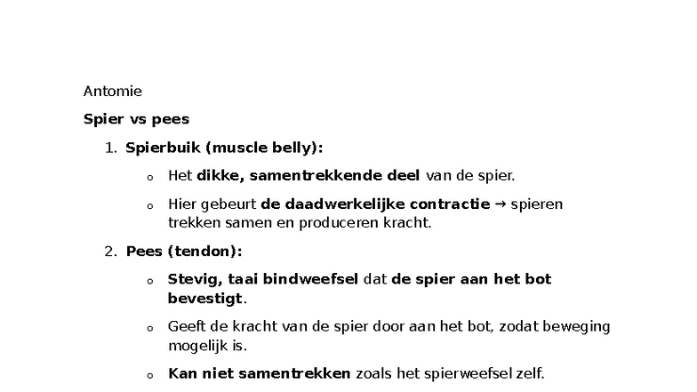 Anatomie van Spieren en Pezen: Duidelijke Uitleg - Studocu