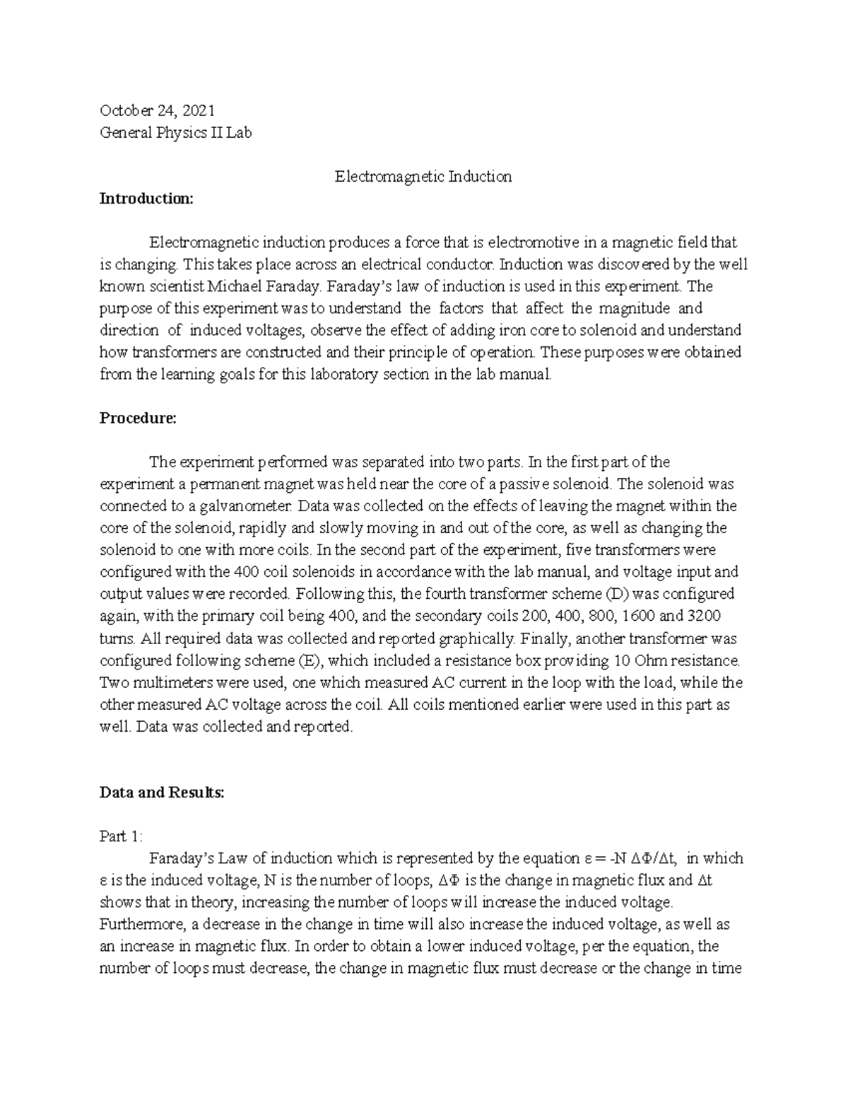 Lab 7: Exploring Electromagnetic Induction in General Physics II - Studocu