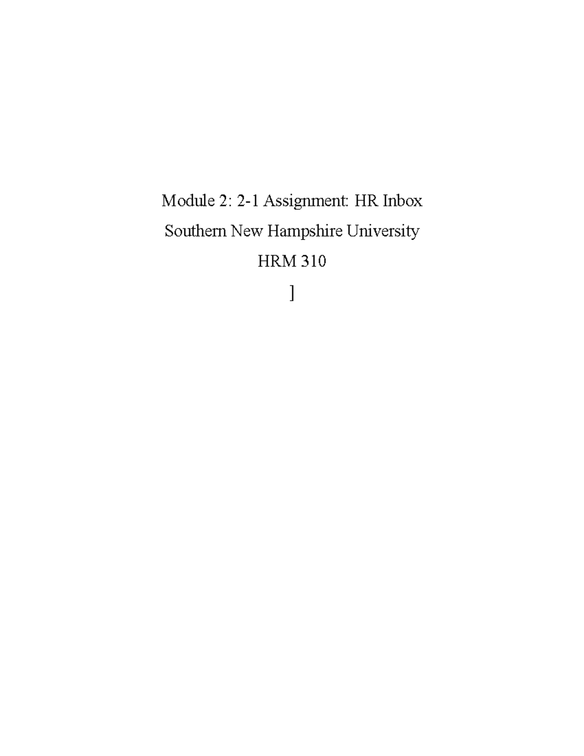 Module 2: HR Inbox Assignment Insights - HRM 310 - Studocu