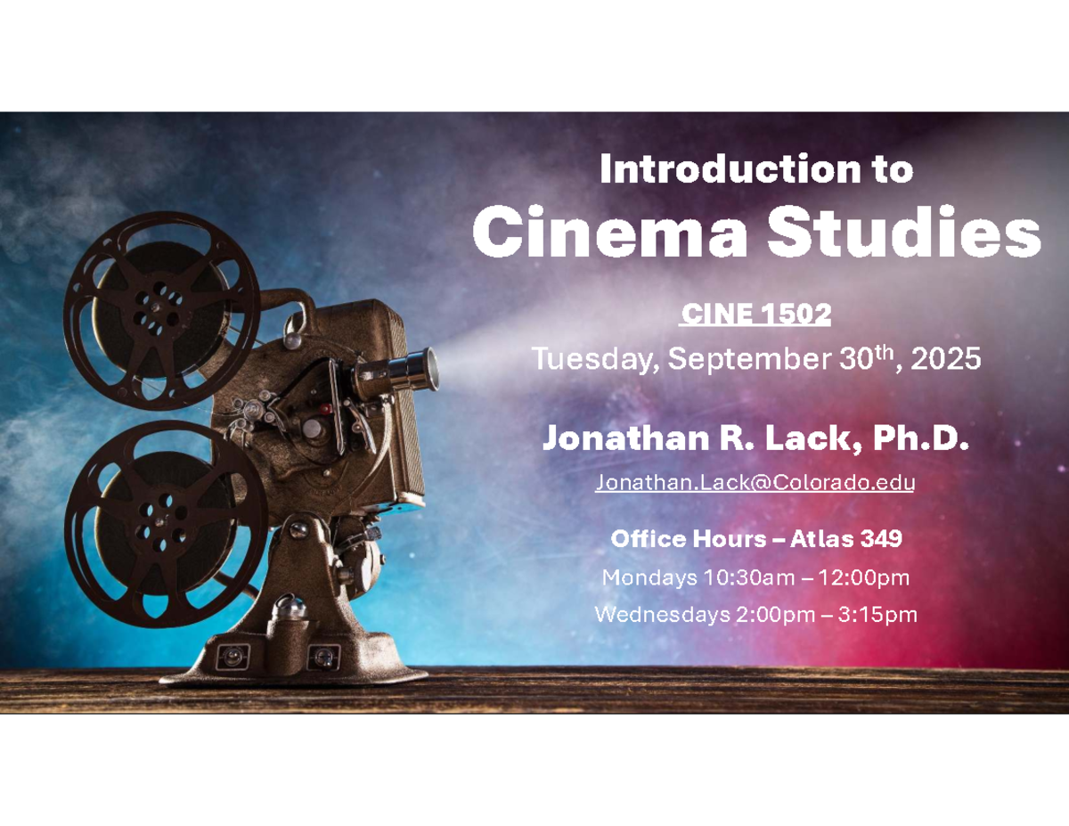CINE 1502: Introduction to Cinematography - Lecture Notes - Studocu