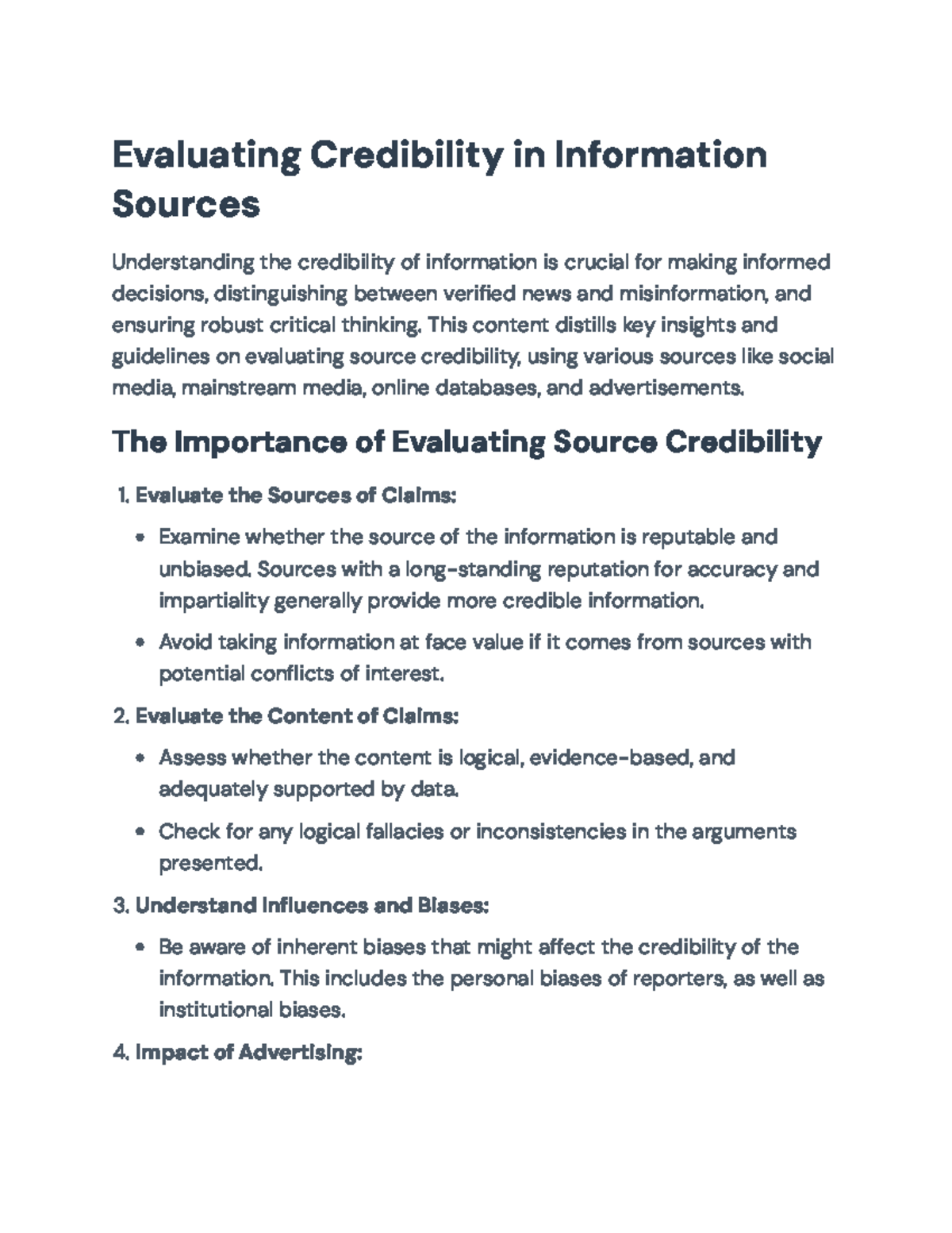 Guidelines for Evaluating Source Credibility: Insights for Students ...