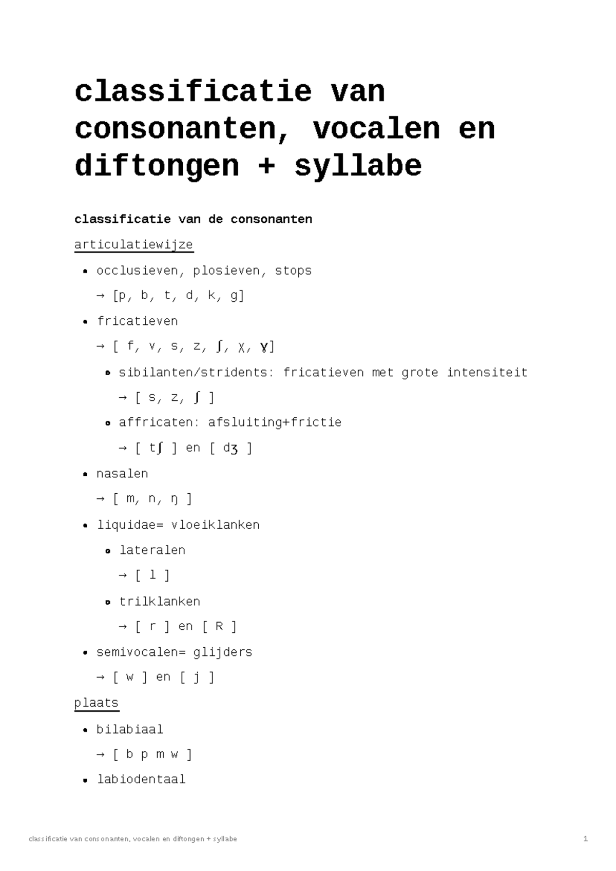 Classificatie van Consonanten, Vocalen en Diftongen in Het Nederlands ...