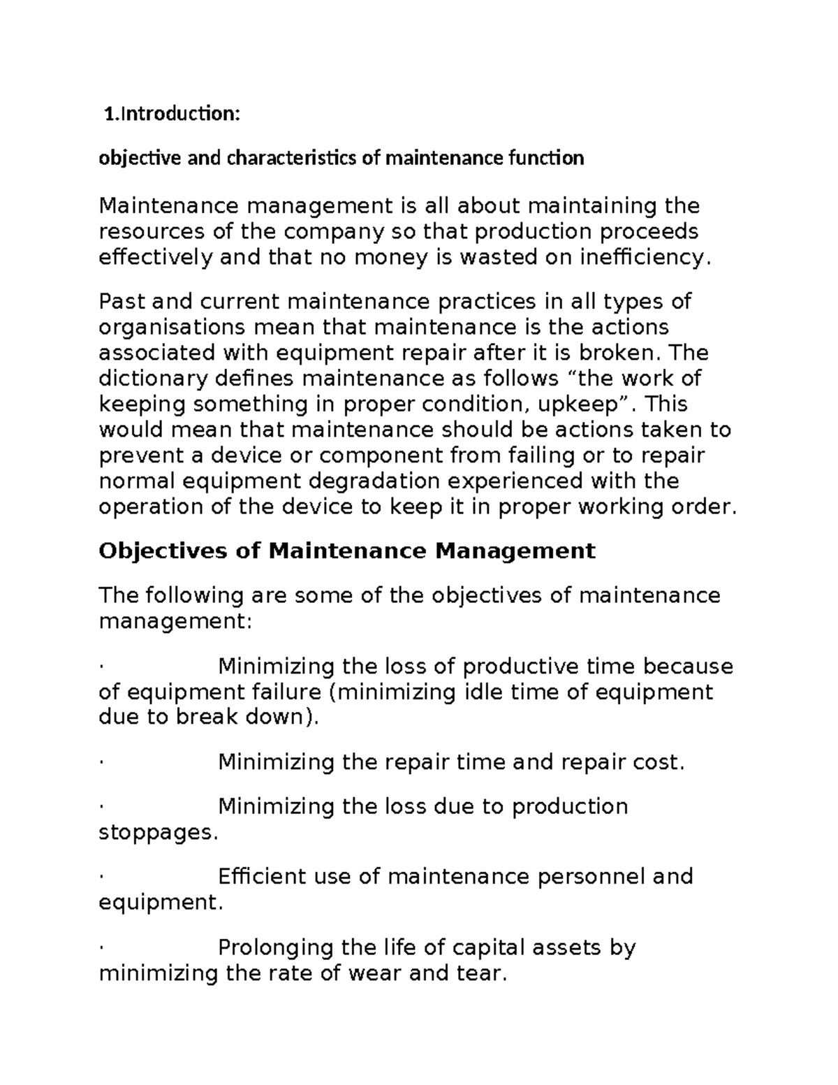 M & R Notes: Objectives & Strategies in Maintenance Management - Studocu