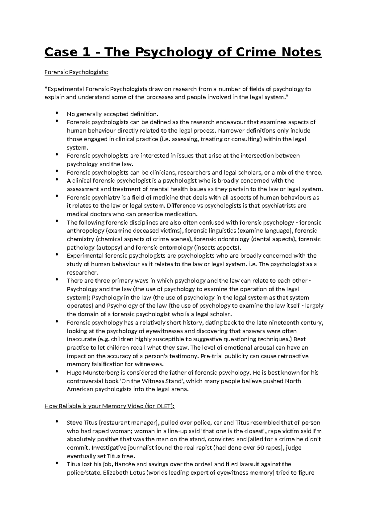 Case Study: Psychological Aspects of Crime (Case 1) - Studocu