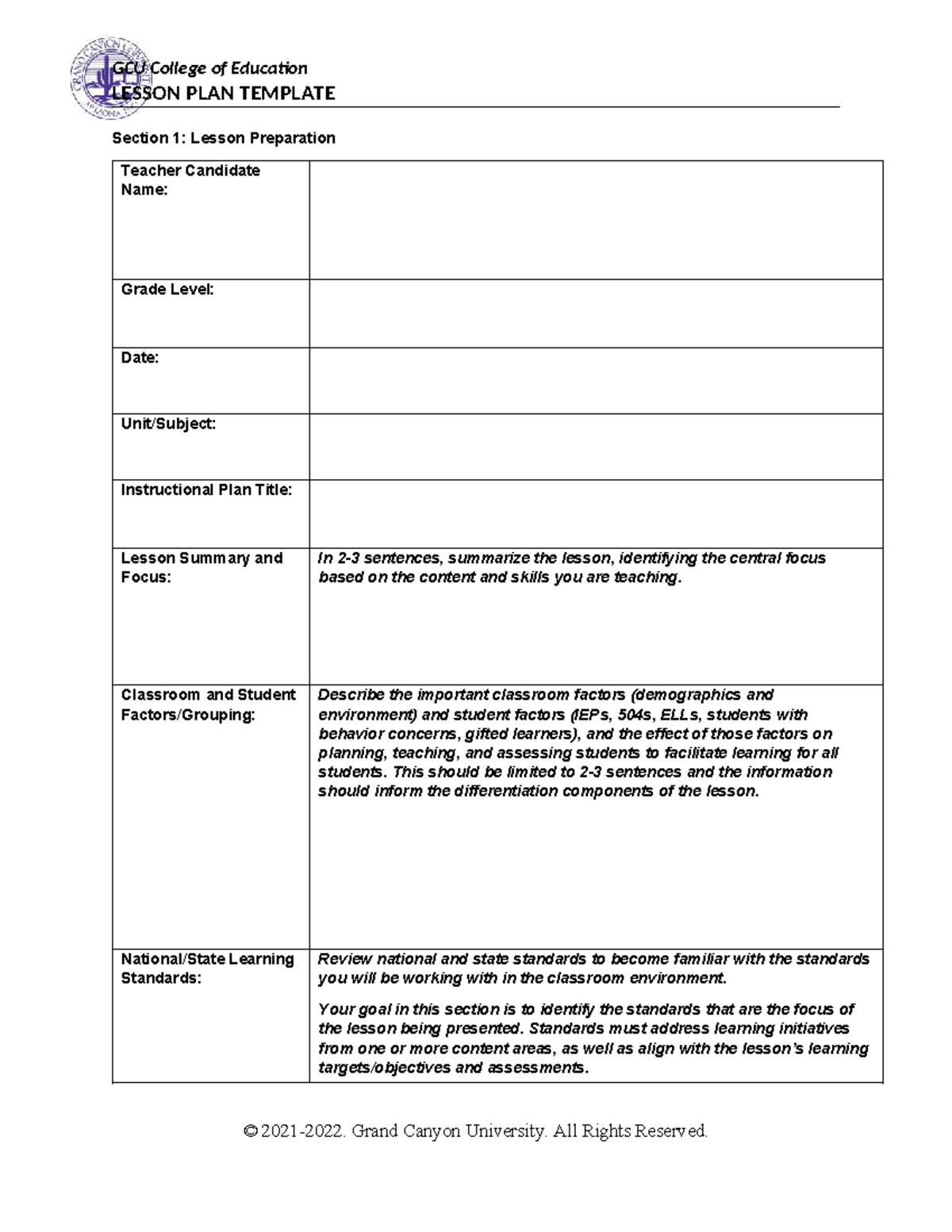 Coe-lesson-plan-template - LESSON PLAN TEMPLATE Section 1: Lesson Preparation Teacher Candidate ...