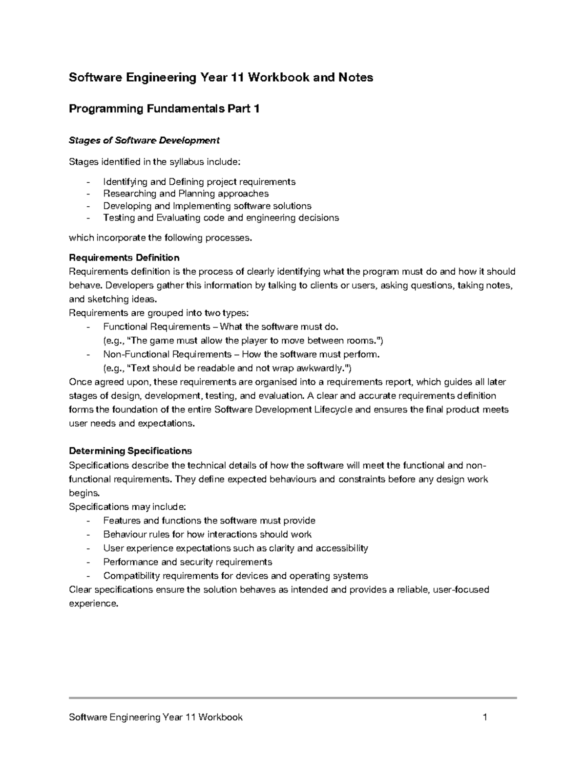 Software Engineering Year 11 Workbook: Programming Fundamentals ...
